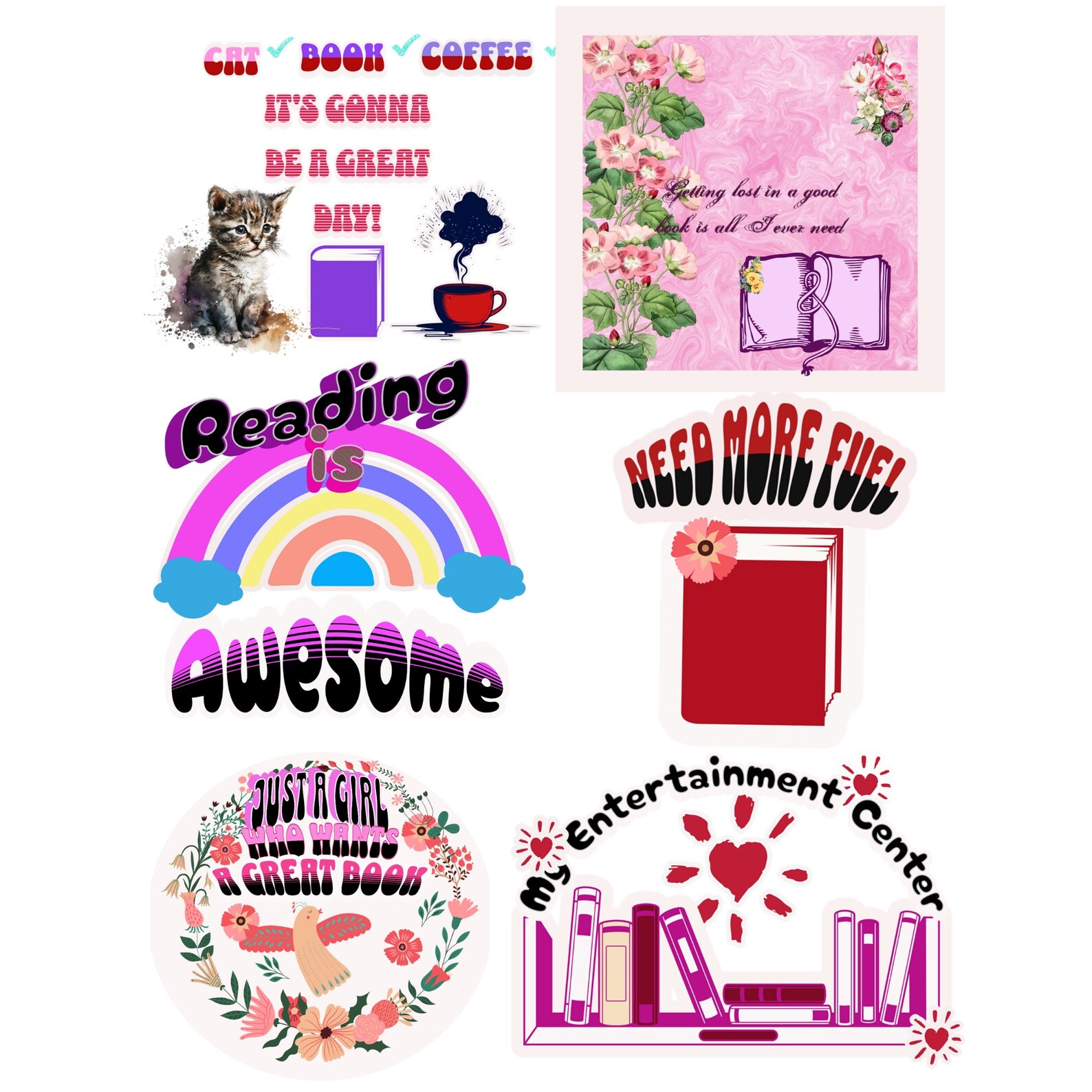 Book Lovers Printable Stickers, Cute Stickers, Stickers for Book Lovers ...