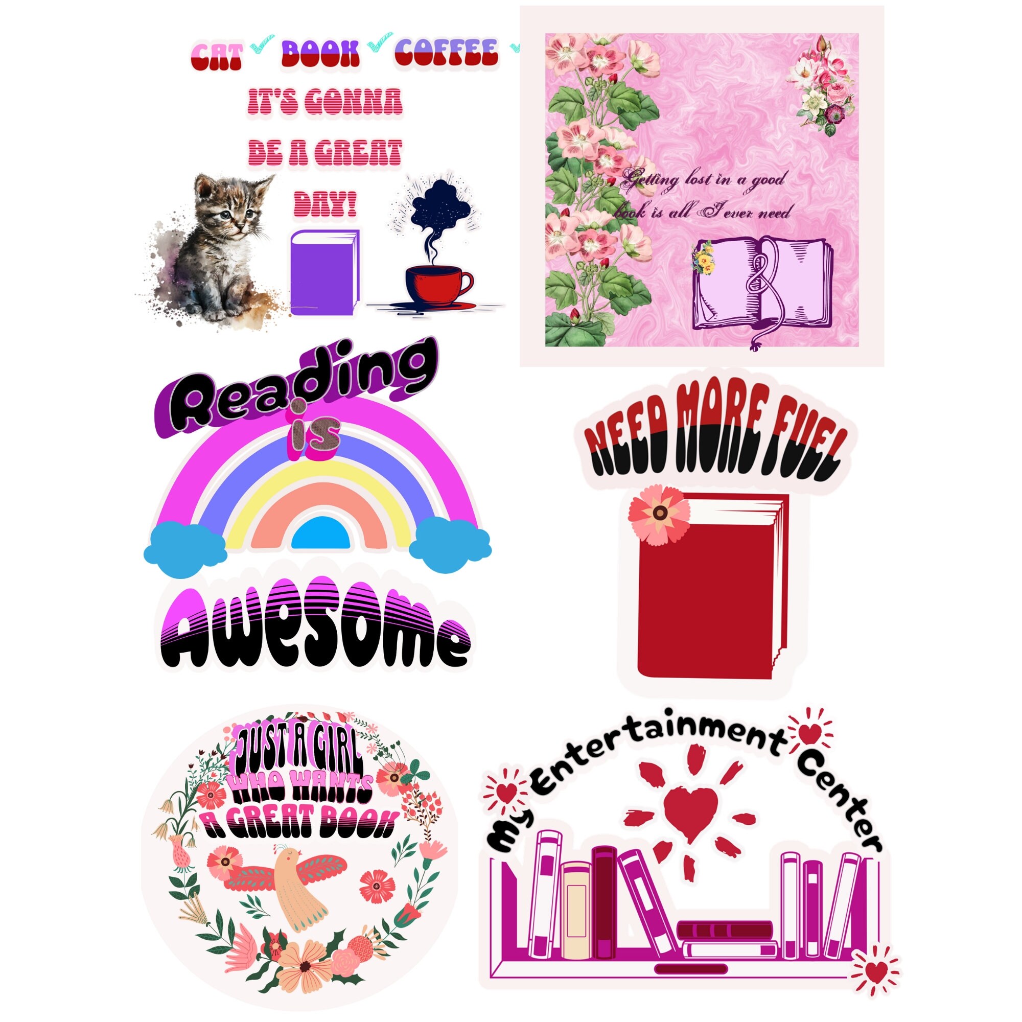 Book Lovers Printable Stickers, Cute Stickers, Stickers for Book Lovers ...