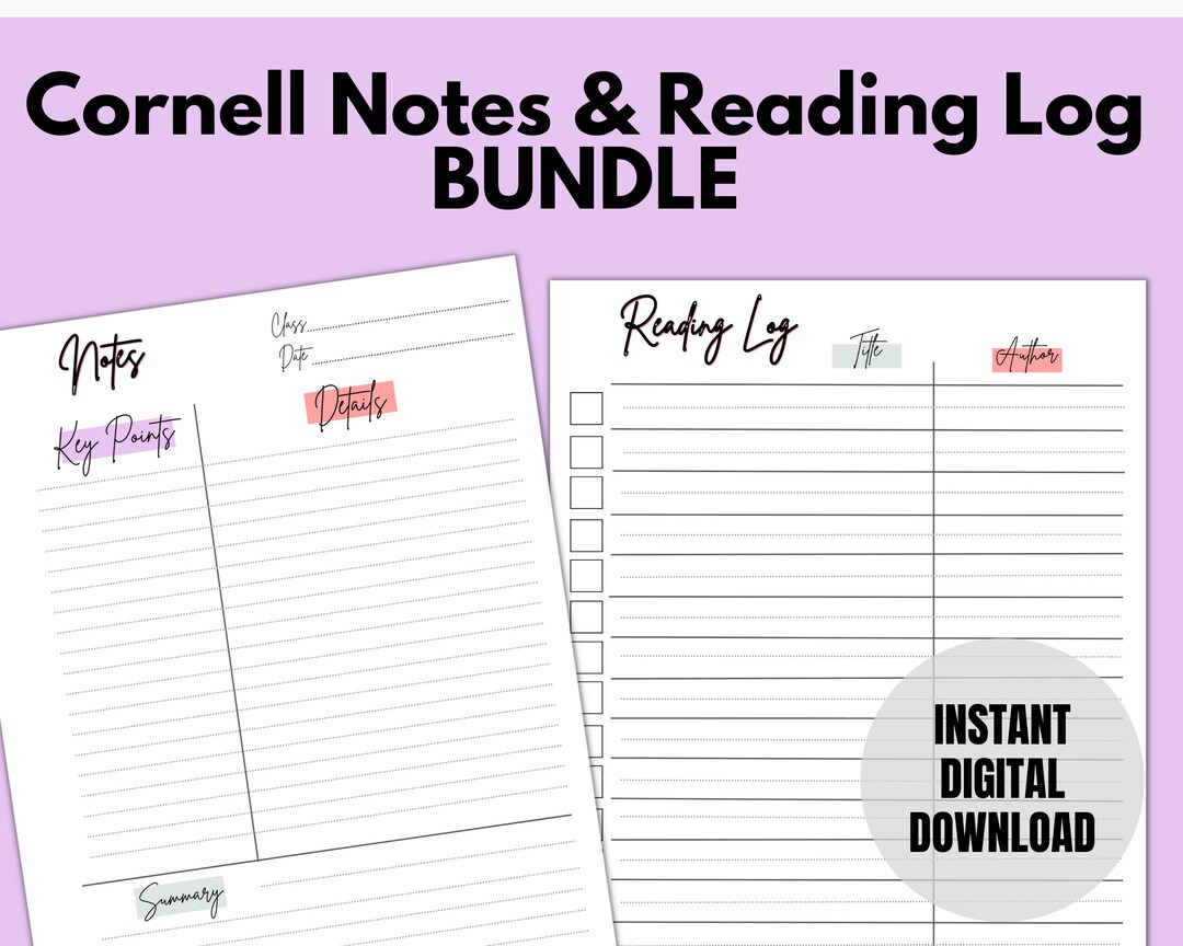 Cornell Notes & Reading Log Bundle: Printable Study Guide (PDF) - Etsy