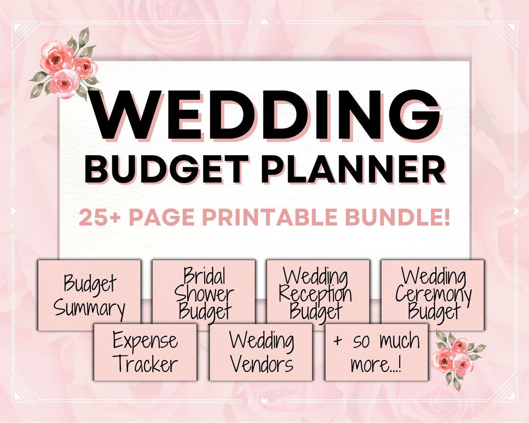Wedding Budget Planner Bundle, Wedding Planner Printable, Pink Wedding Planner, Wedding ...