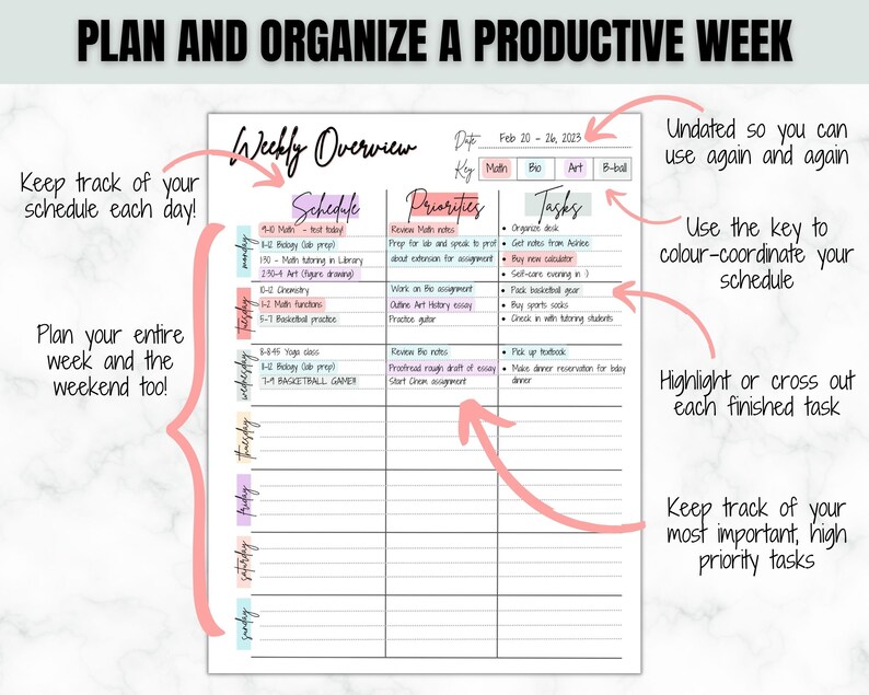 Student Weekly Planner, Printable Weekly Schedule, College Student ...