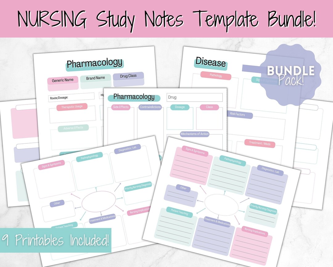 Nurse Student Study Guide, Printable Nursing Notes BUNDLE, Concept Map ...