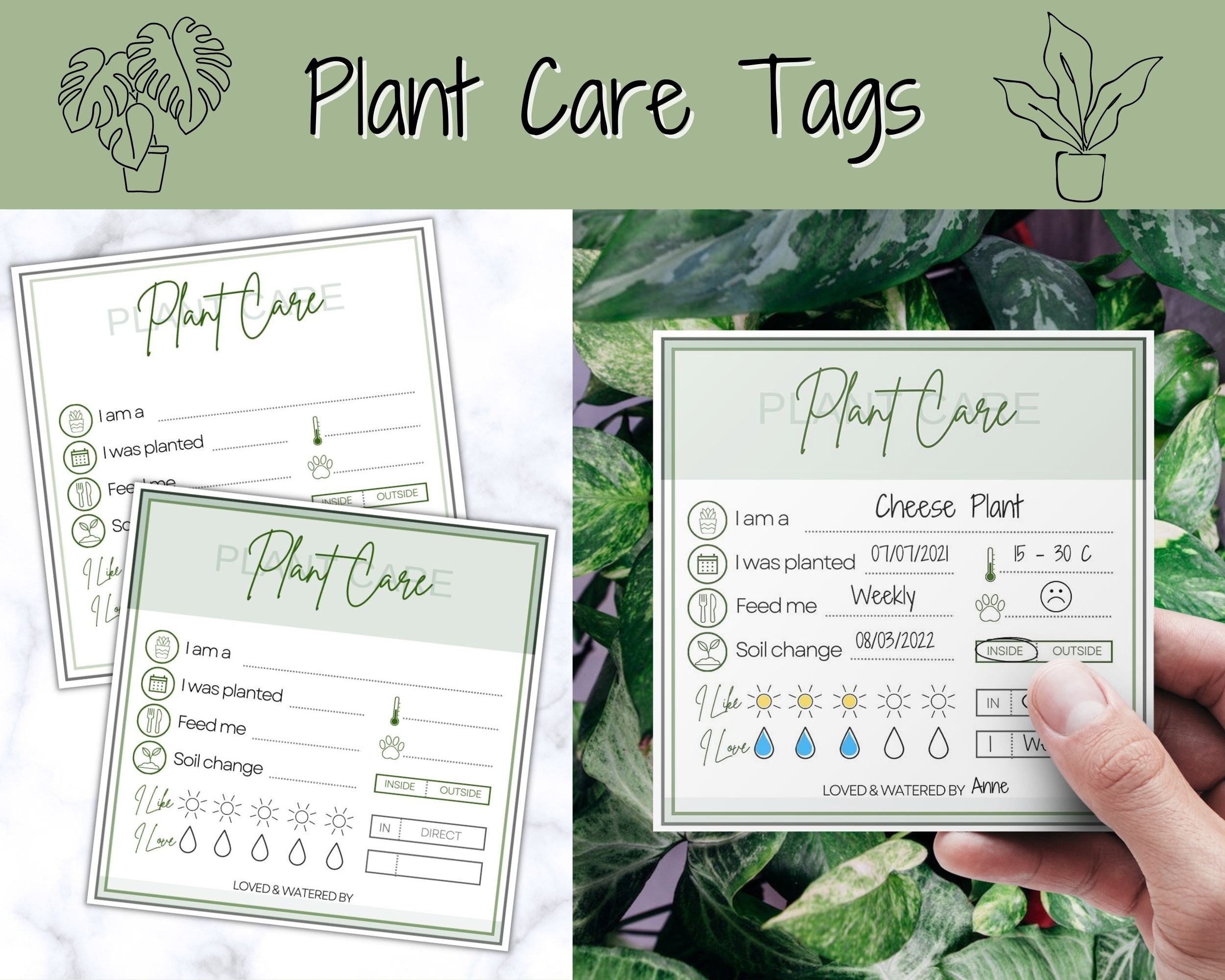 PLANT CARE Instructions Card, Printable Plant Tags, DIGITAL Care Card ...
