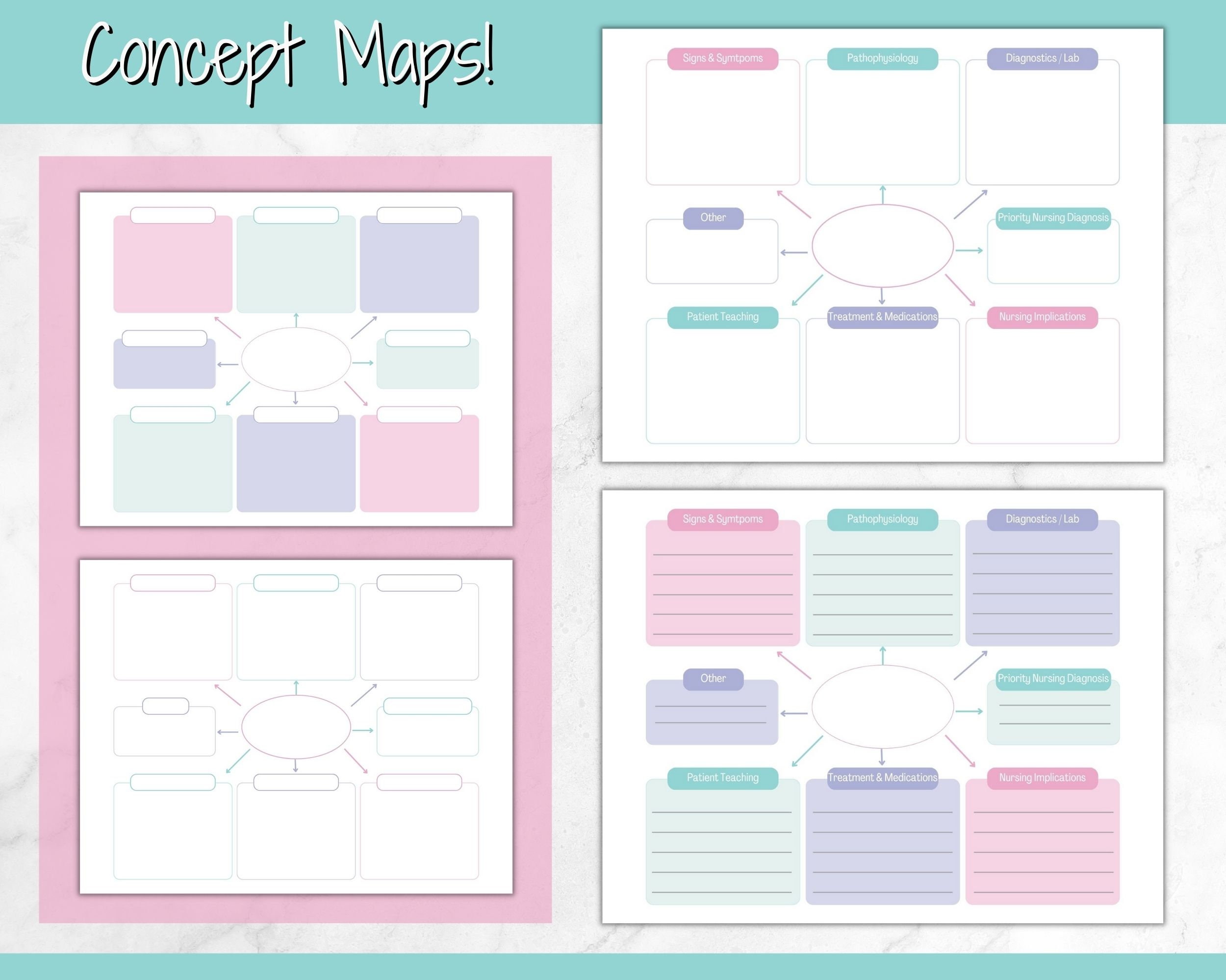 Nurse Student Study BUNDLE, Printable Nursing Notes, Concept Map ...