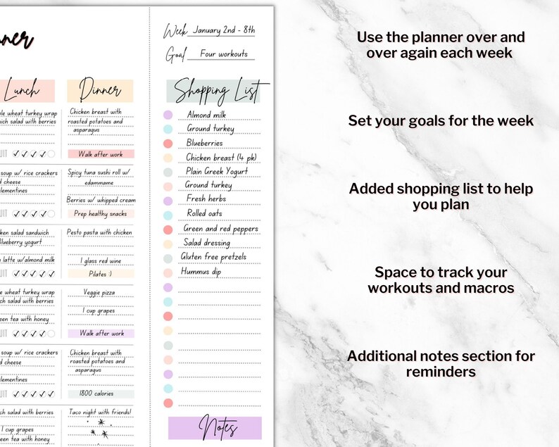 Meal Planner Printable, Weekly Food Diary, Meal Tracker, Food Journal ...