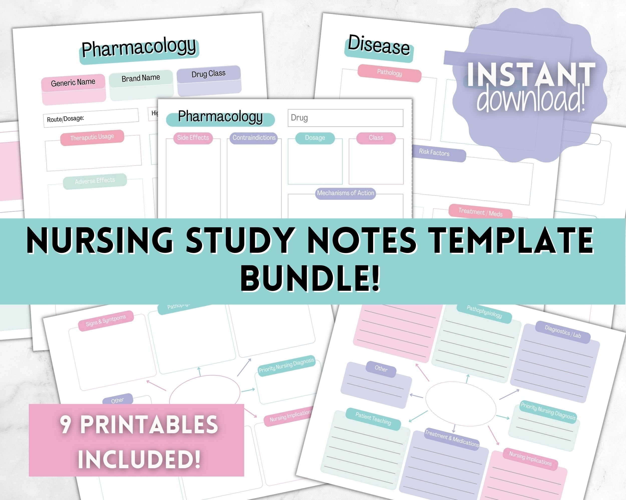 Nurse Student Study BUNDLE, Printable Nursing Notes, Concept Map ...