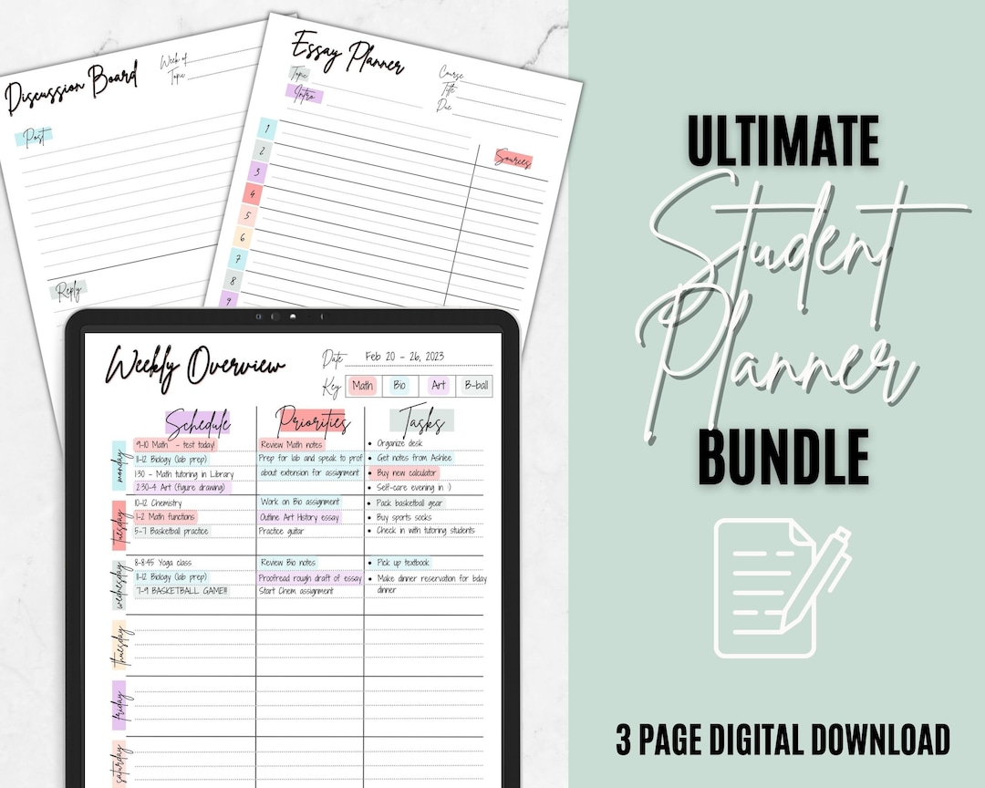 Ultimate Student Planner Bundle, Printable Weekly Schedule, Essay ...