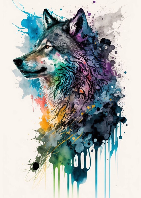 Watercolor Wolf Rainbow