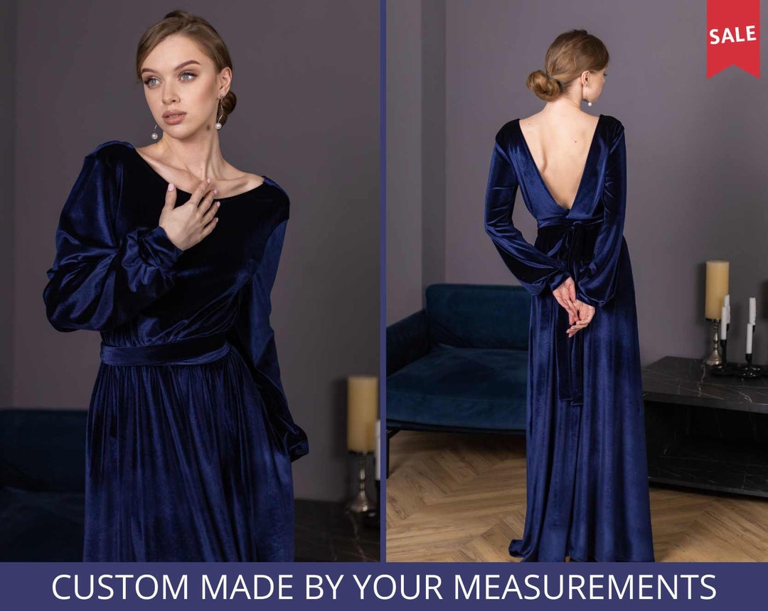 Blue Velvet Dress Velvet Bridesmaid Dress Velvet Blue Dress Velour Maxi ...