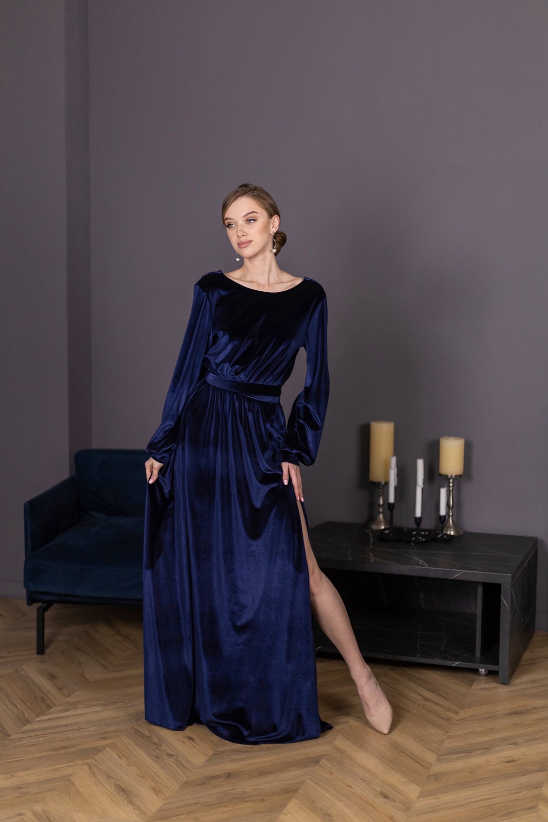 Velvet Mother of the Bride Gown Low Back Evening Gown Maxi Dress for ...