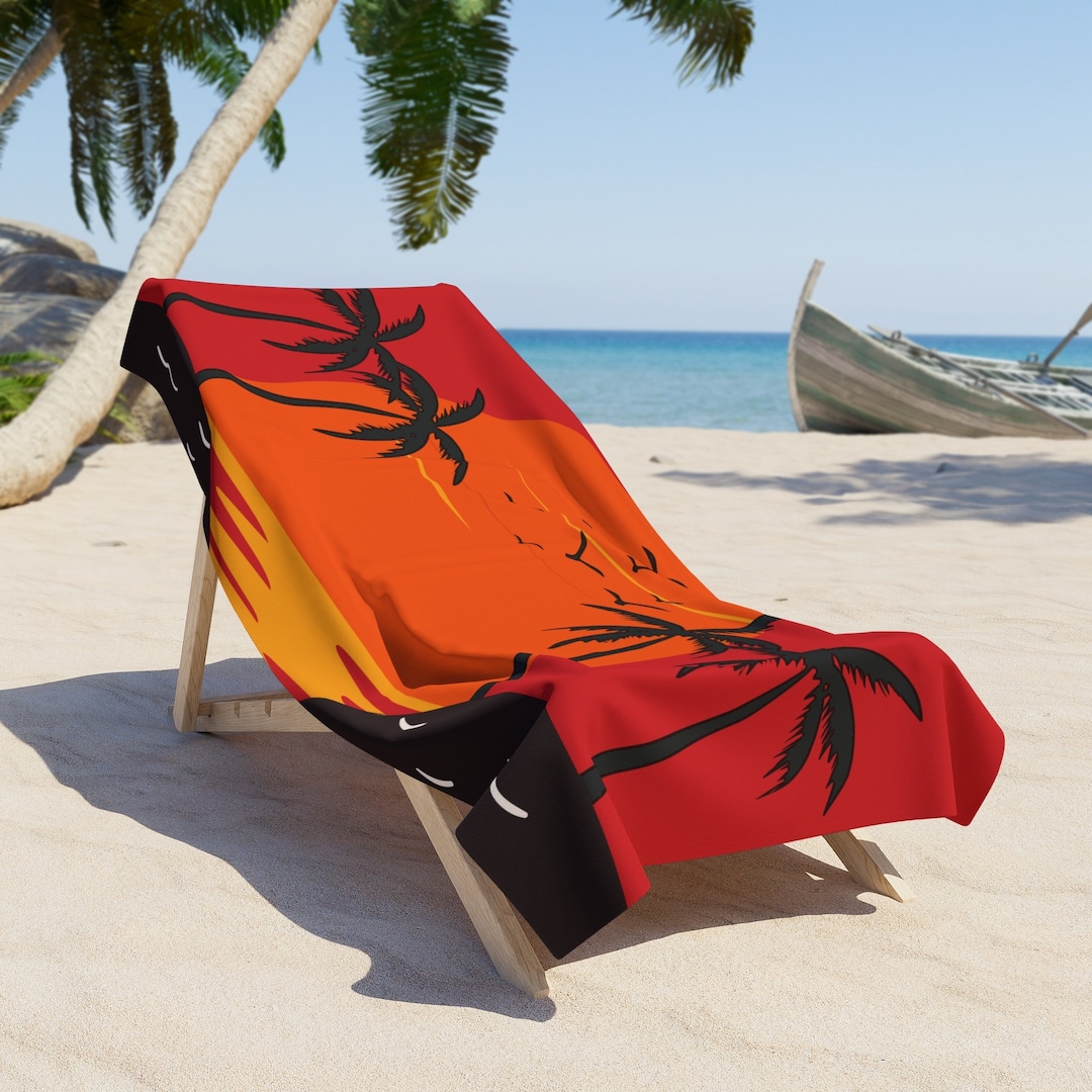 Sunset Beach Towel Retro Chill Vibes Simple Palm Trees Vintage Tropical ...