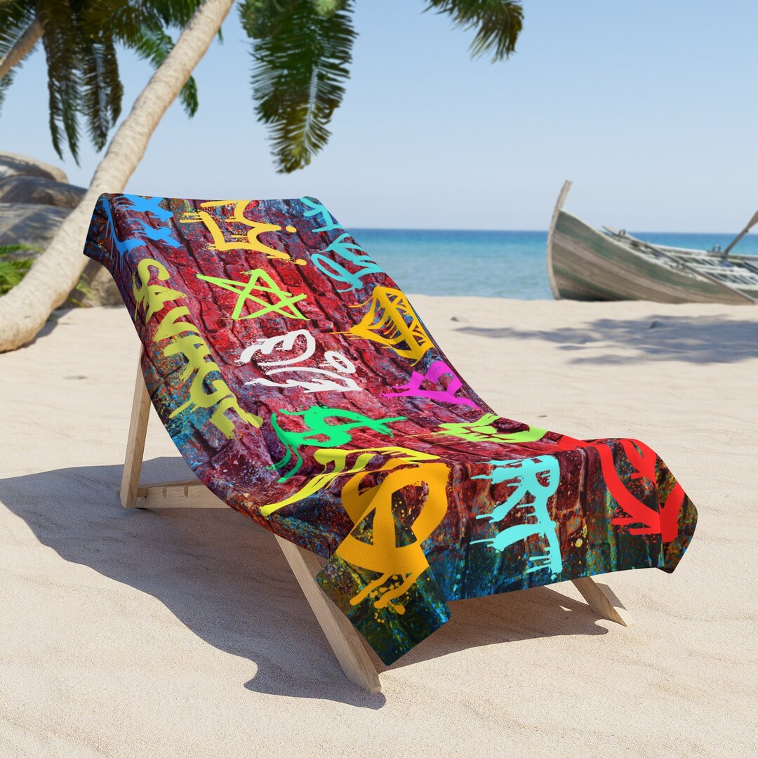 Graffiti Beach Towel Art Famous Popular Spray Paint Symbols Unique ...