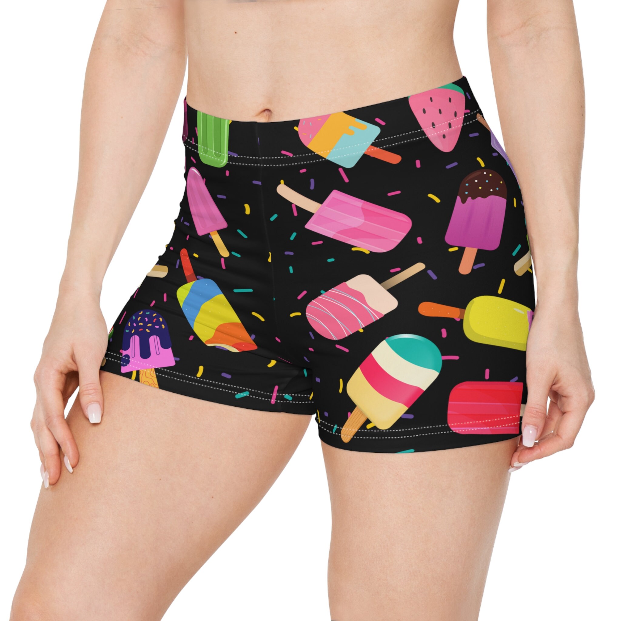 Women's Popsicle Shorts Black AOP Ice Cream Bar Sprinkles Girls Summer ...