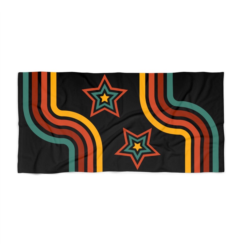 Retro Beach Towel Black 1970s Old School Nostalgic Vintage Fashioned ...