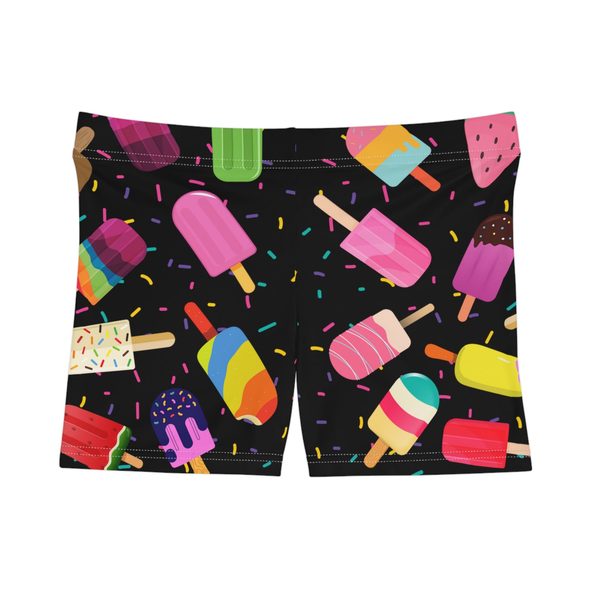 Women's Popsicle Shorts Black AOP Ice Cream Bar Sprinkles Girls Summer ...