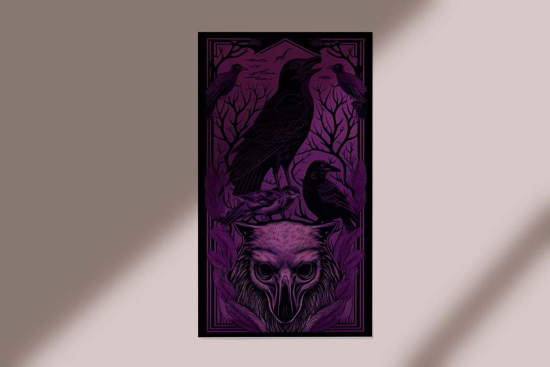 Purple Raven Decor Book Posters, Macabre Decor Goth Poster, Bookish ...