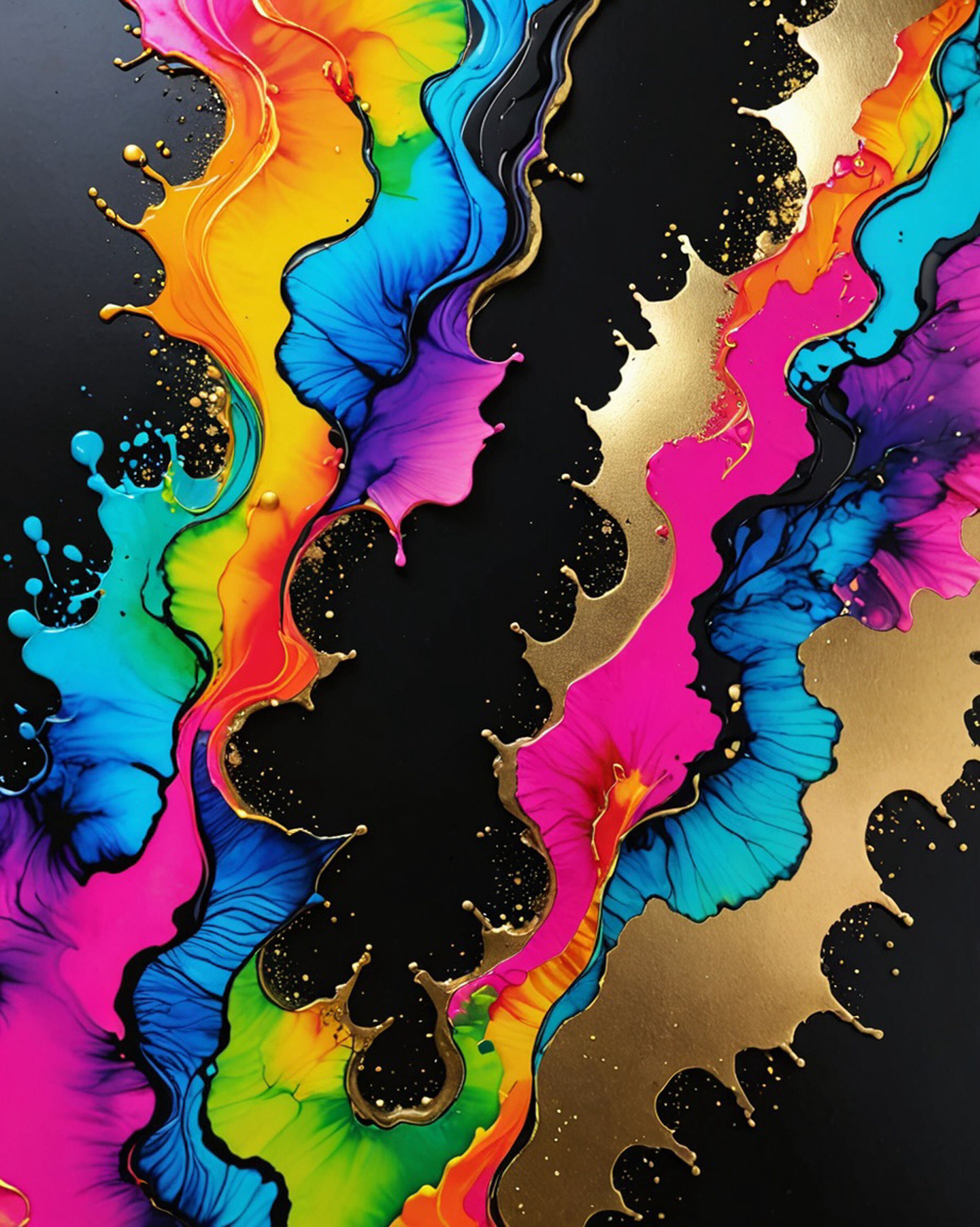 Elevated Acrylic Drip Pour Spatter Painting Prints Bold Neon Rainbow ...