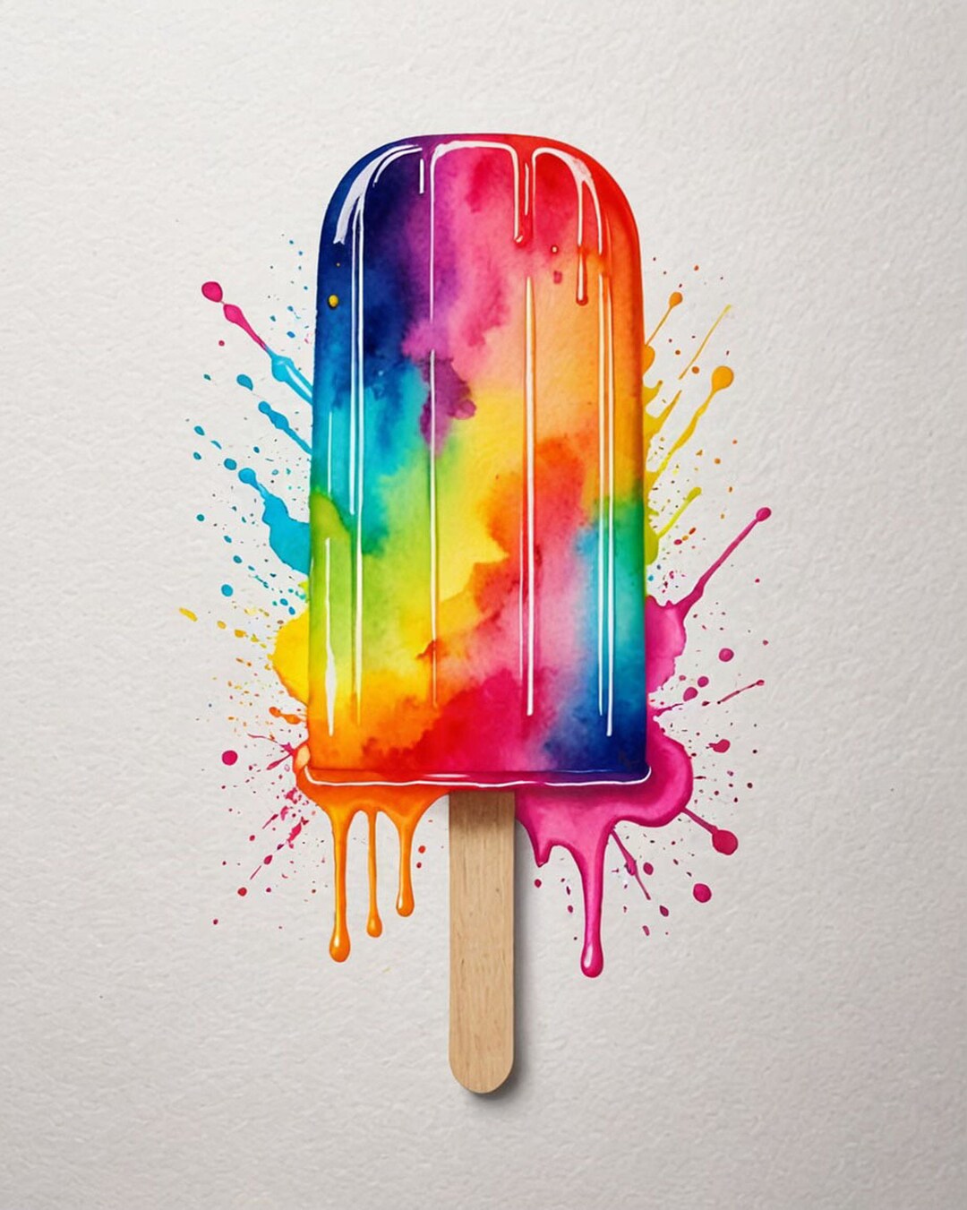 Painting Neon Rainbow Popsicle Drippy Splatter Download Print Scrapbook ...