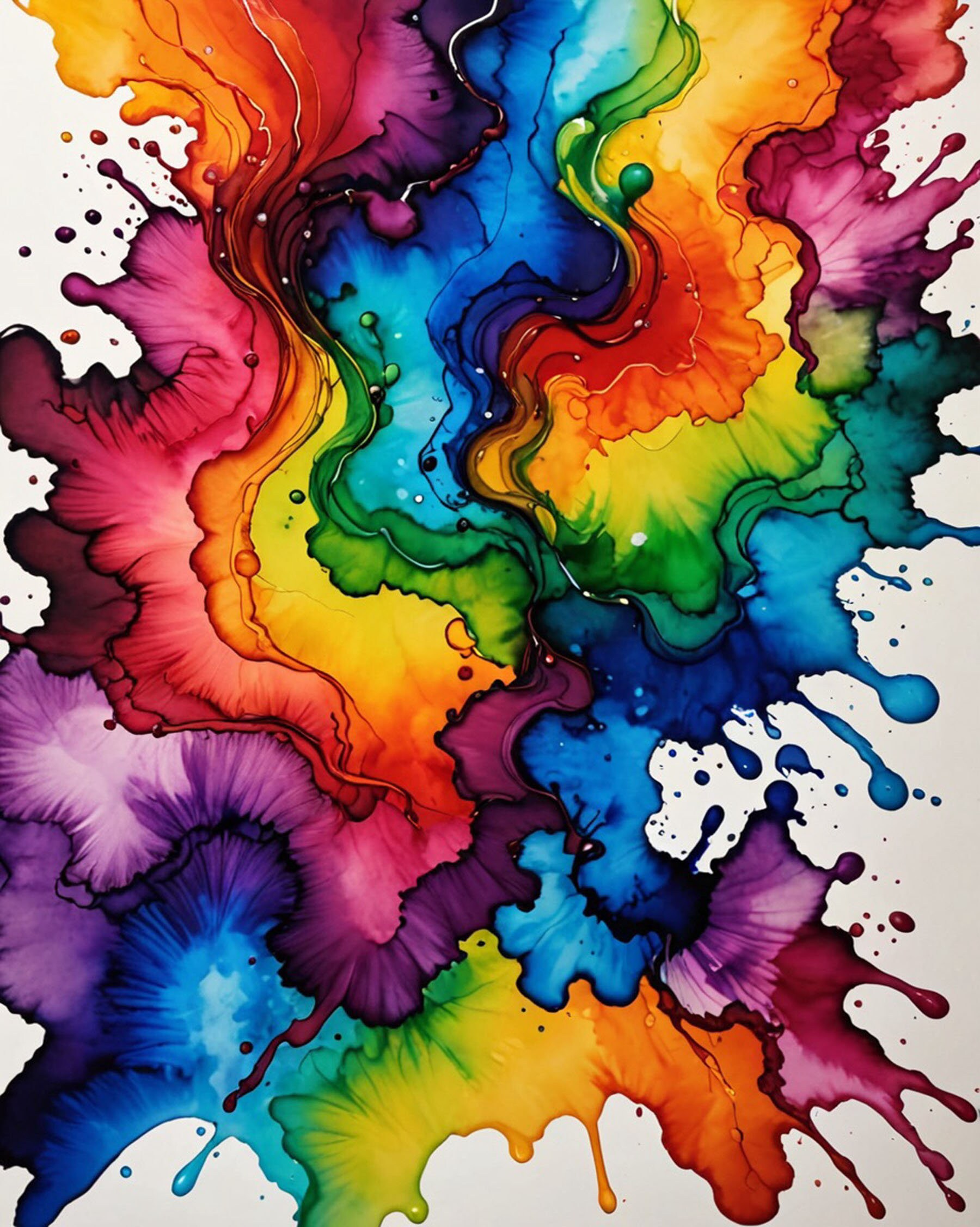 Rainbow Alcohol Ink Abstract Art Print: Modern Bold Drip (digital ...