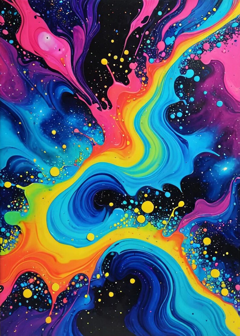 Elevated Drip Pour Acrylic Painting Neon Splatter Galaxy Rainbow ...