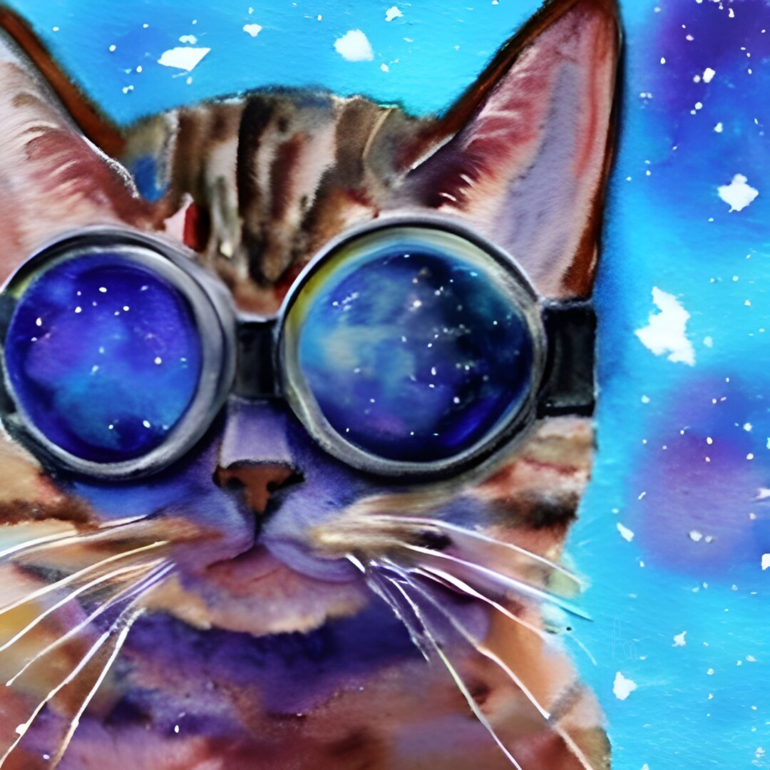 Watercolor Galaxy Tabby Cat Mad Science Goggles Steampunk Retro ...