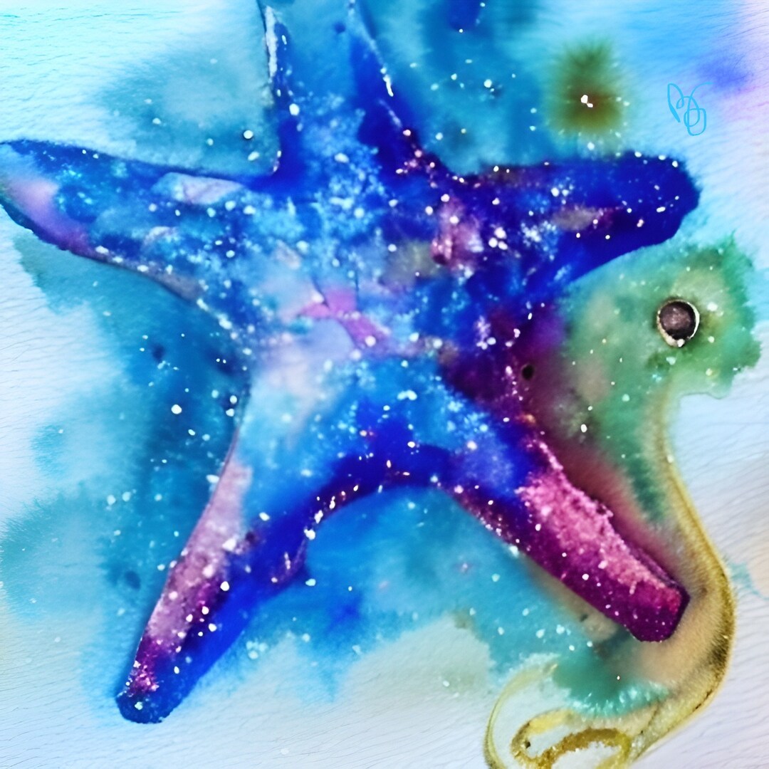 Galaxy Watercolor Print Space Starfish Cute Download Kids Room Bathroom ...