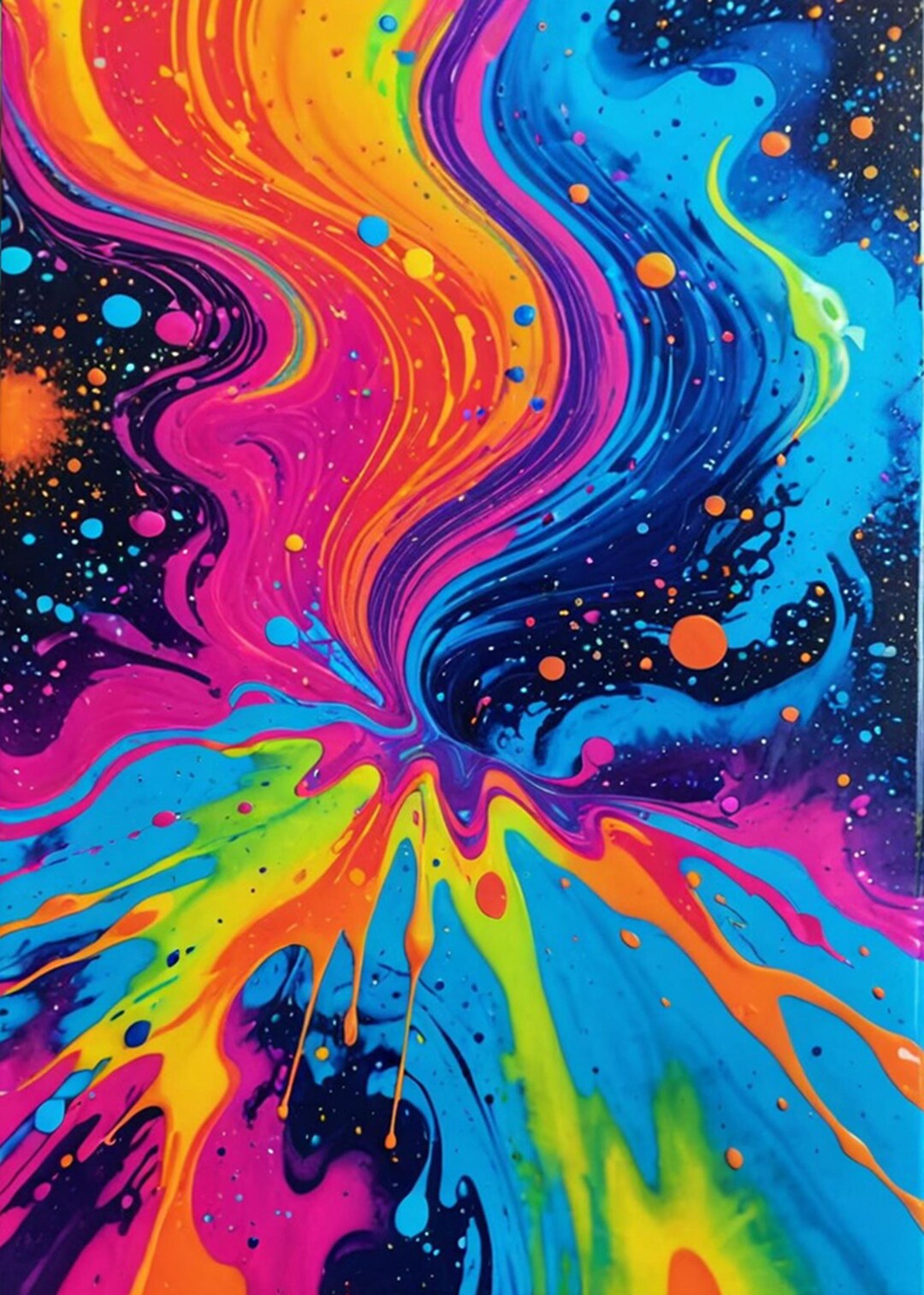 Neon Galaxy Acrylic Pour Painting: Abstract Rainbow Splatter Print ...