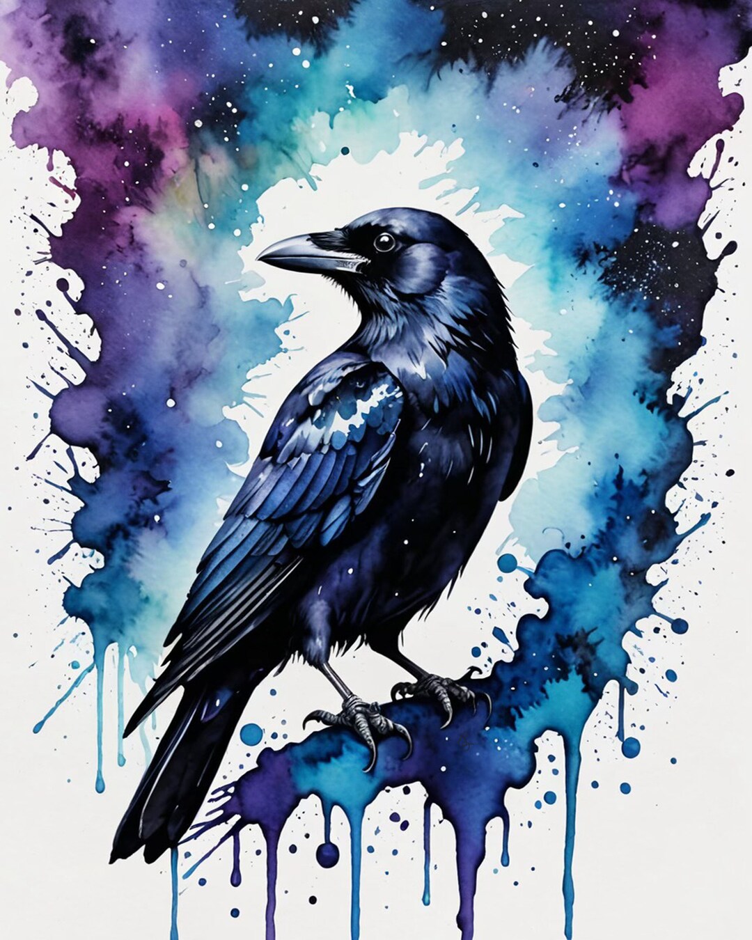 Watercolor Galaxy Spooky Fantasy Magic Crow Gothic Scrapbook Background ...