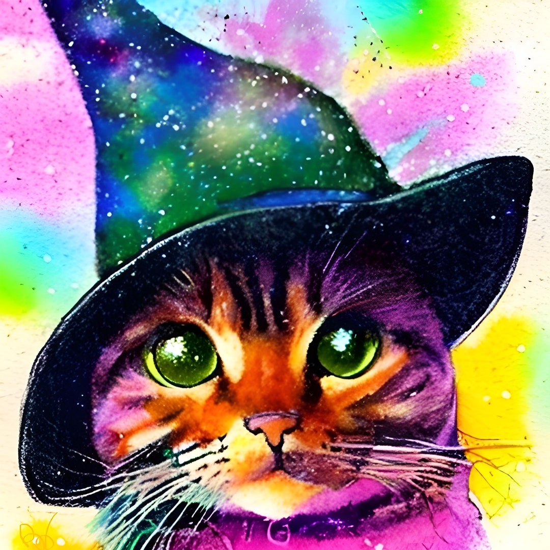 Galaxy Watercolor Witch Wizard Orange Tabby Cat Spooky Kitty Cute ...