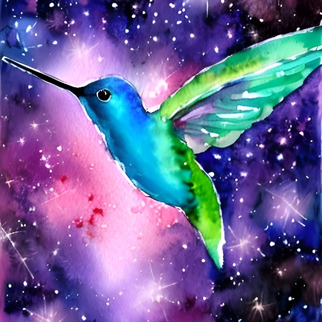 Watercolor Galaxy Hummingbird Download Bathroom Kids Bedroom Office Spa ...