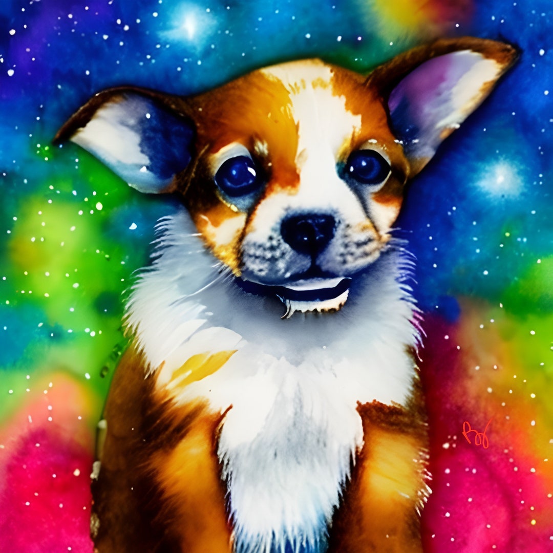 Galaxy Watercolor Chihuahua Corgi Puppy Space Rainbow Cute Animals ...