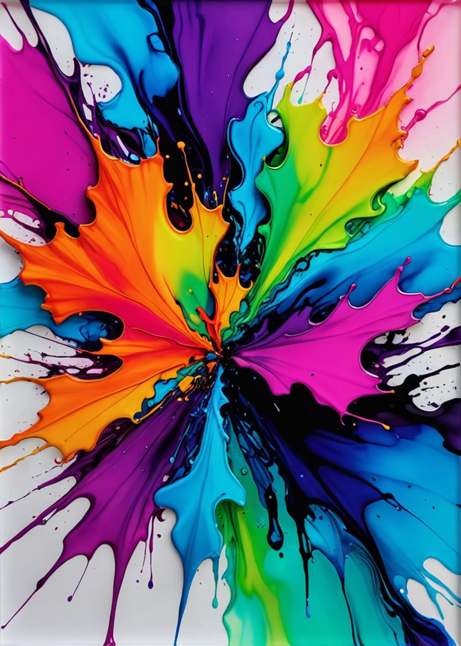 Neon Rainbow Spatter Art Print: Abstract Drip Pour (digital Download ...
