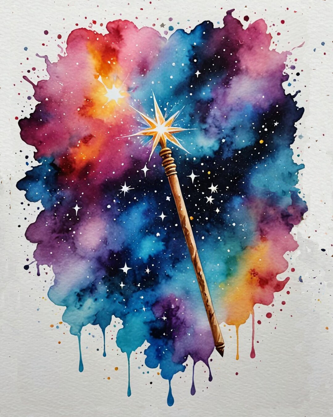 Watercolor Print Wand Fantasy Universe Stars Galaxy Download Kids Room ...