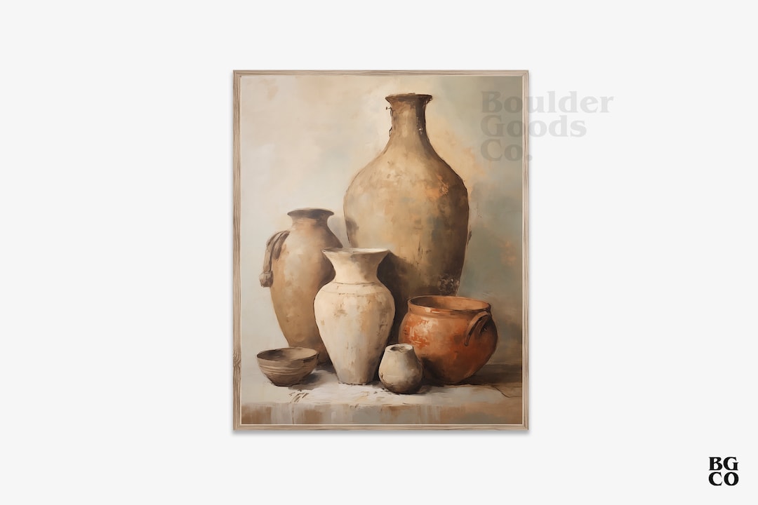 Vintage Pottery Still Life Painting, Farmhouse Art (digital Download ...