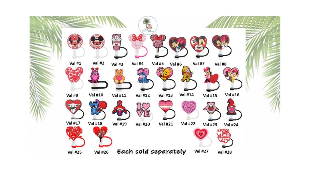 Valentine's Day Straw Toppers Red Straw Topper Pink Straw Topper Heart ...