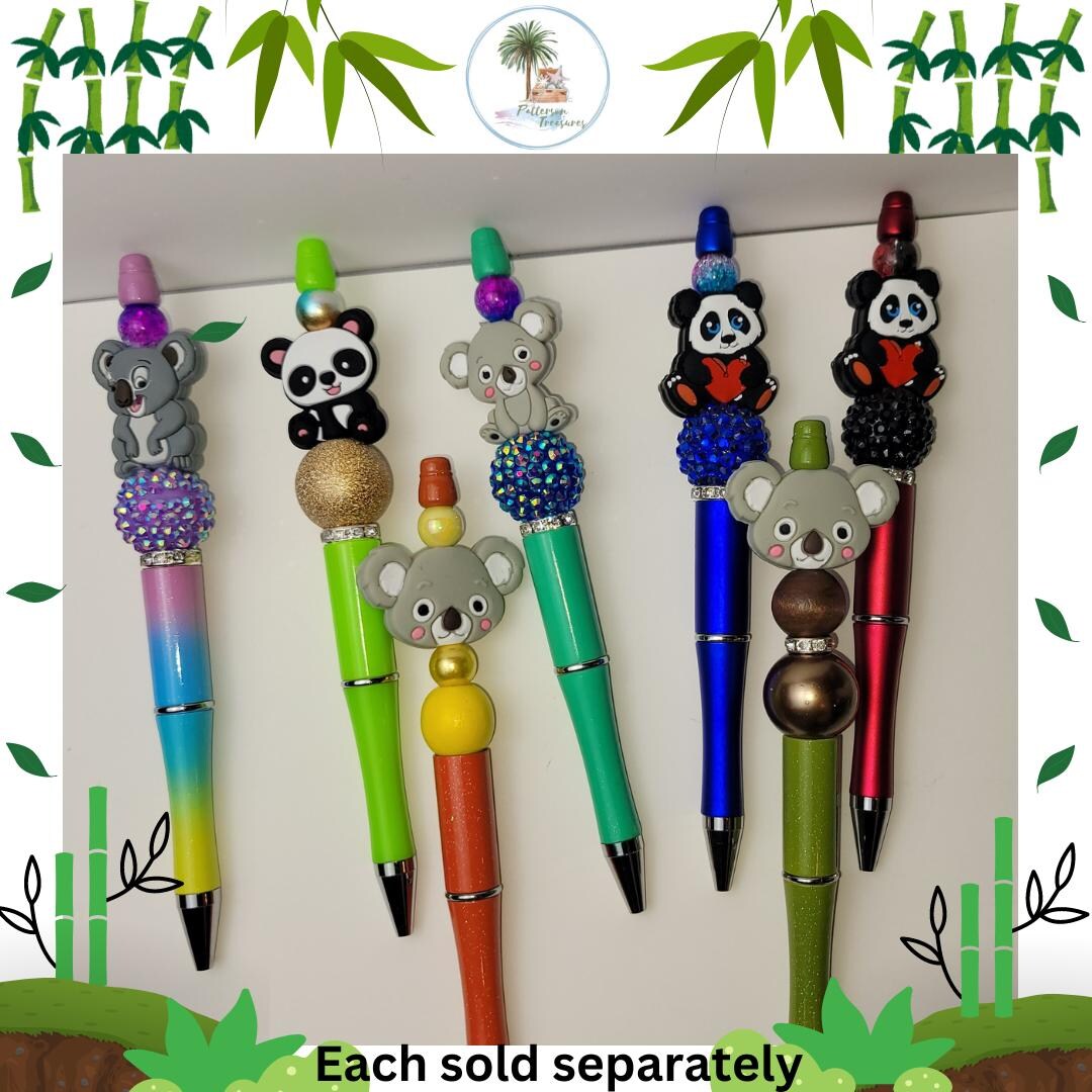 Handmade Koala & Panda Bead Pen | Animal Pens, Black Ink - Etsy