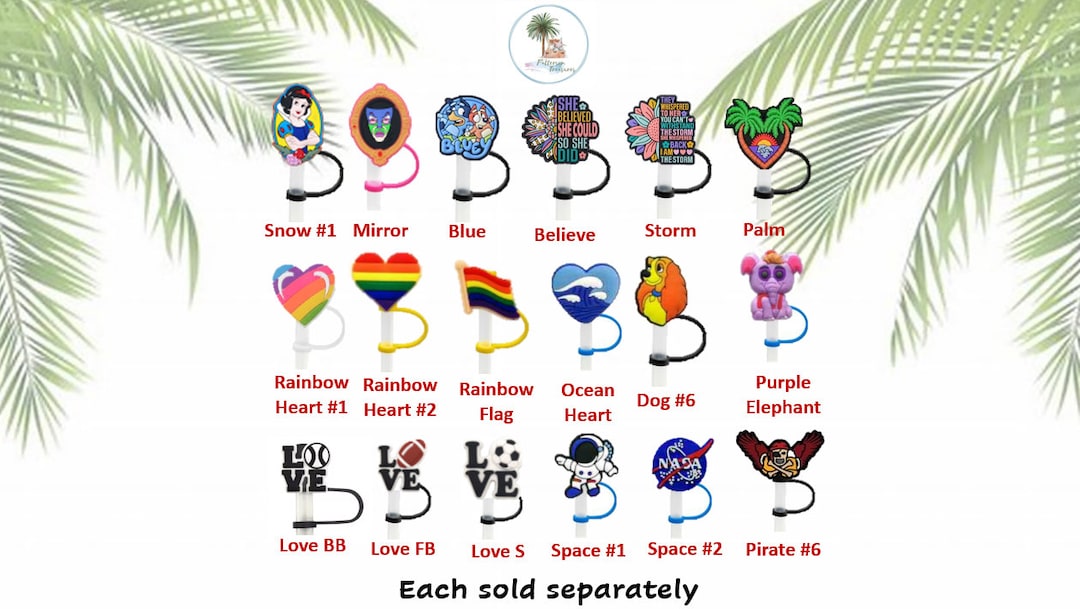 Rainbow Straw Topper Space Straw Pirate Straw Cover Sport Straw Topper ...