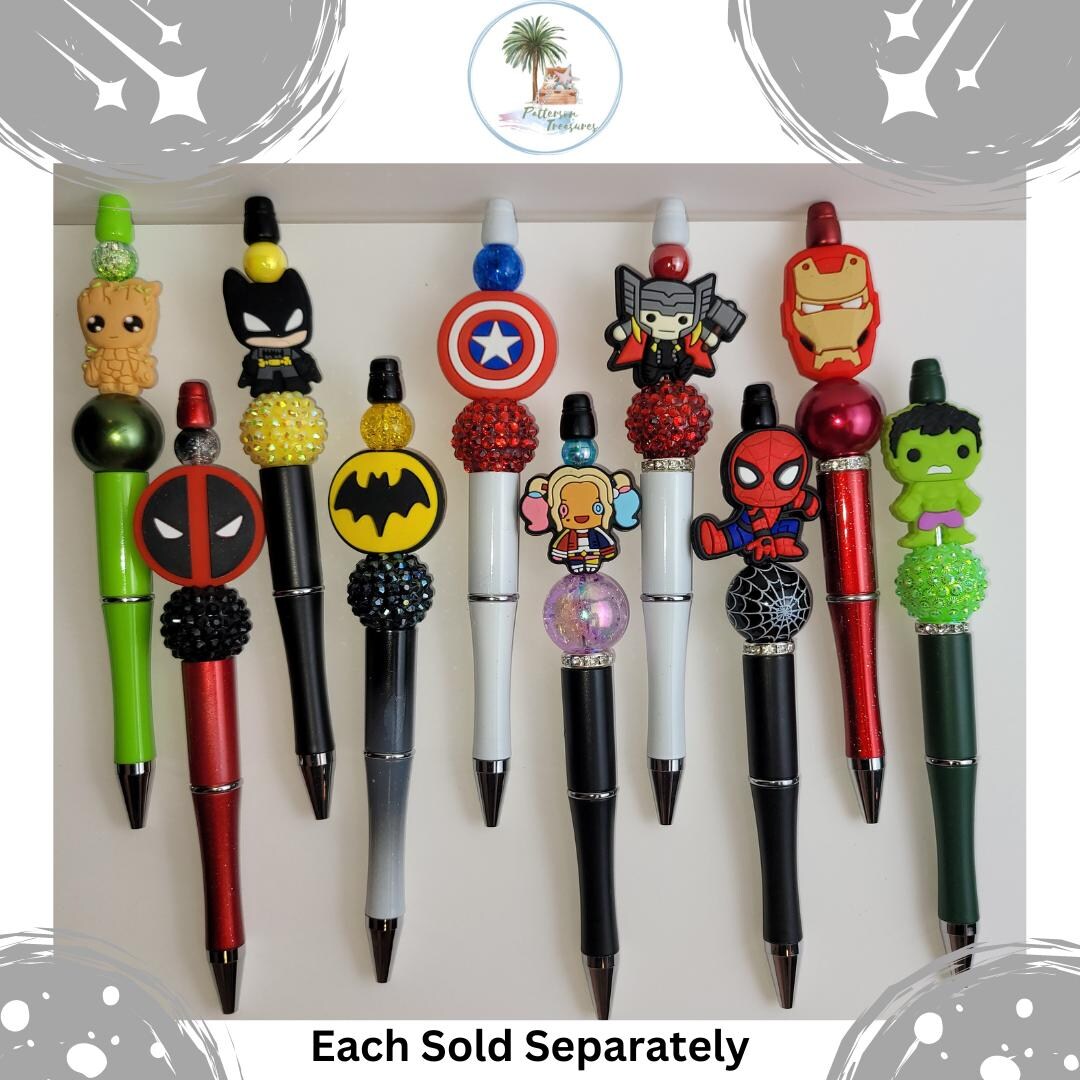 Handmade Superhero Bead Pen | Character Pens, Office Gift - Etsy