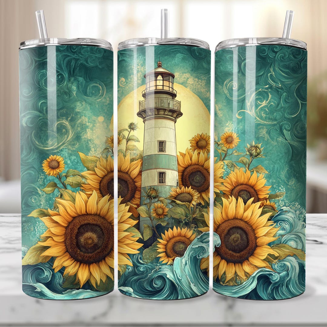 Coastal Beach Sunflower Lighthouse 20 Oz Skinny Tumbler Sublimation ...