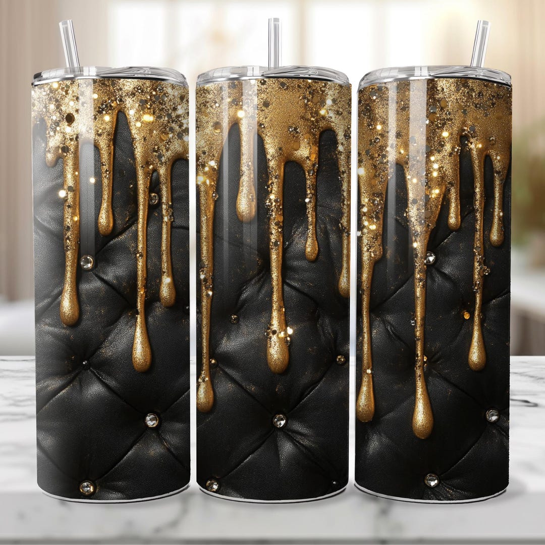 3D Black and Gold Waterfall Sparkly Tumbler Wrap, Glitter, Sublimation ...