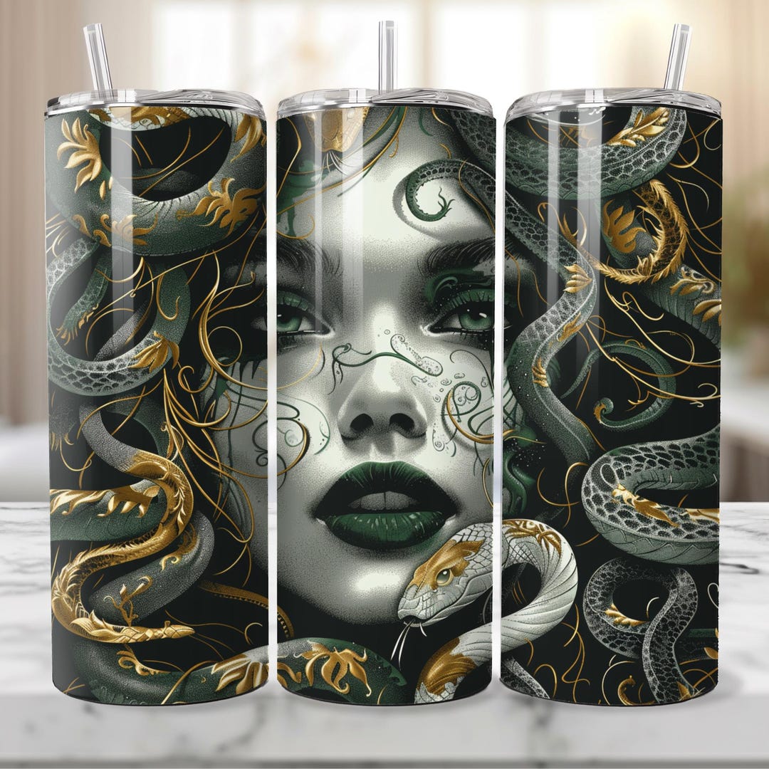 Green and Gold Medusa Tumbler Wrap, Greek Gods, Mythology, Sublimation ...