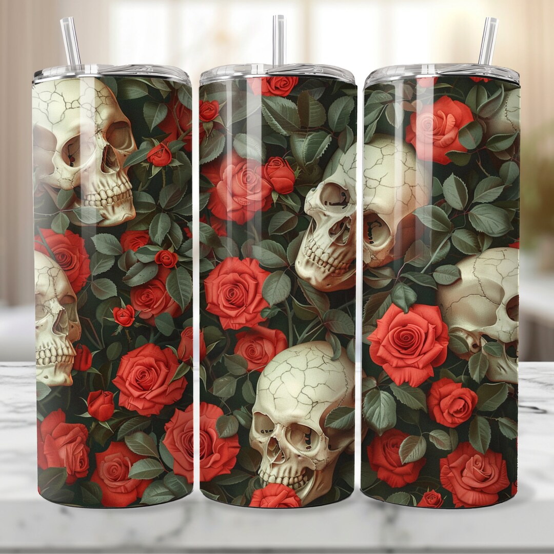 Seamless Roses and Skulls Tumbler Wrap, Romantic, Sublimation 20 Oz ...