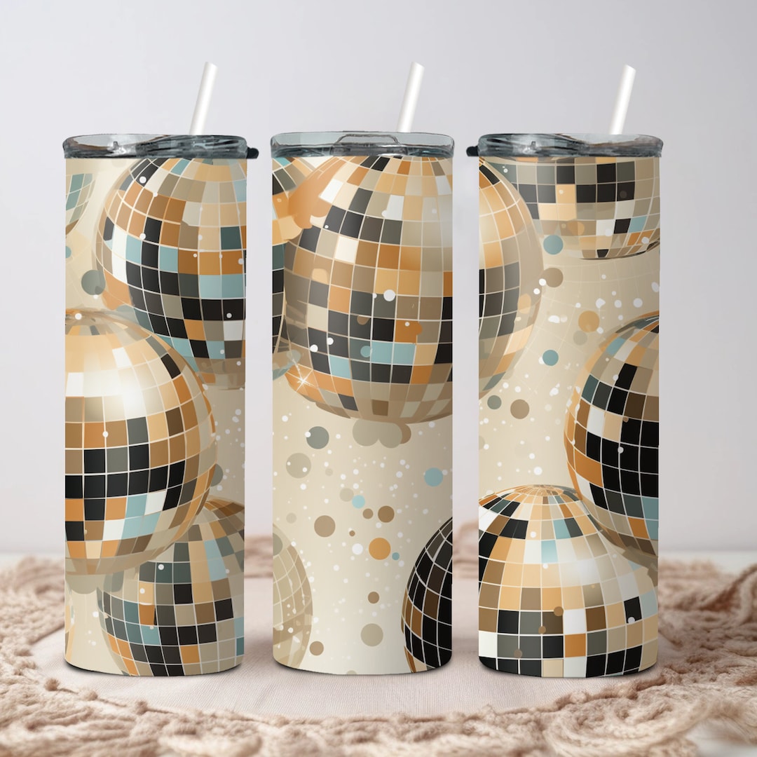 Seamless Disco Ball Wrap, Beige Disco, 70s Groovy, Retro Wrap, 20 Oz ...