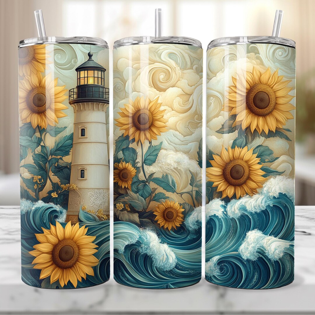 Coastal Beach Sunflower Lighthouse 20 Oz Skinny Tumbler Sublimation ...