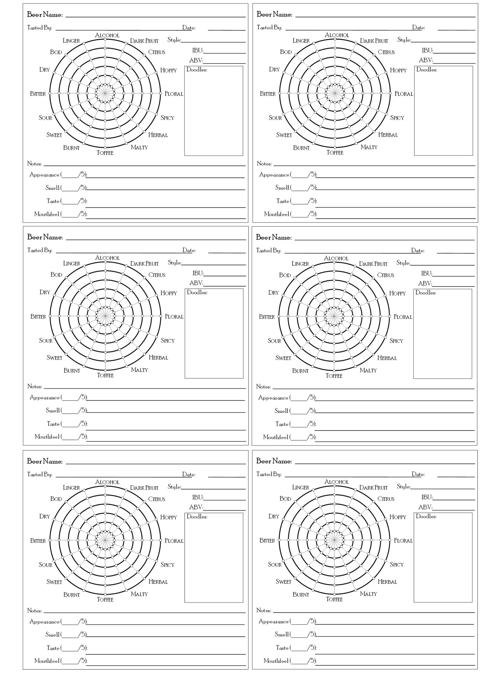 Beer Tasting Log Sheets - Etsy