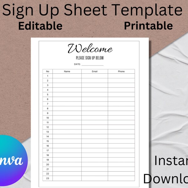 Printable Email Sign up Sheet - Etsy