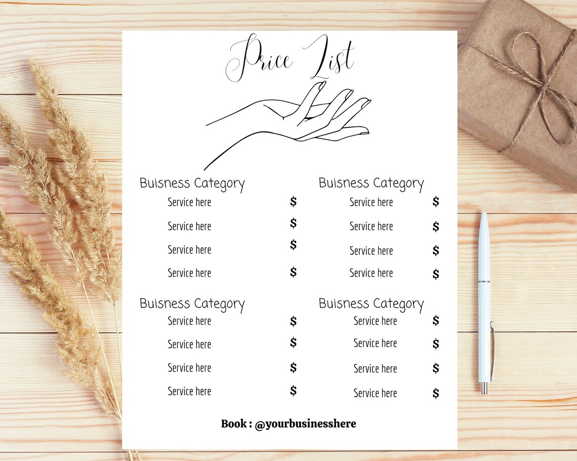 Nail Price List Template | D.I.Y | Editable | Printable | Minimalist ...