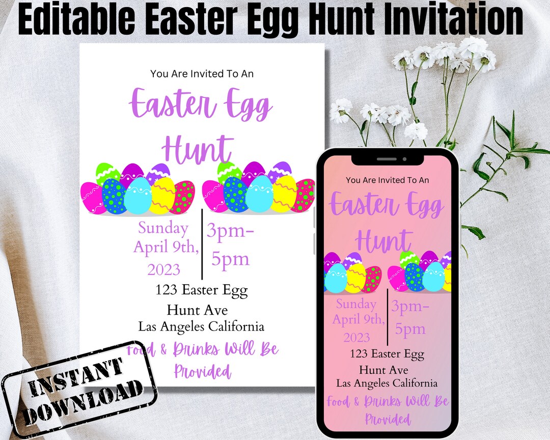 Editable Easter Egg Hunt Invitation | Printable | Egg Hunt | Invitation ...