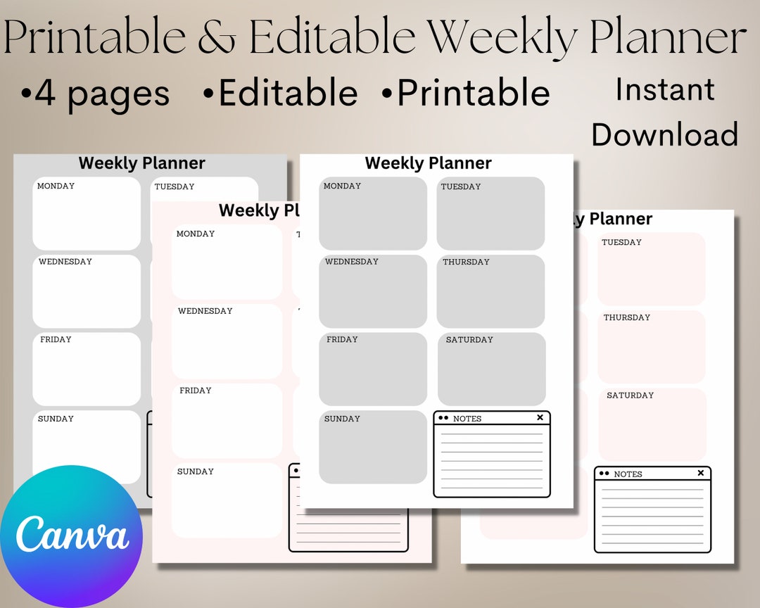 Weekly Planner | Editable | Printable | Weekly Agenda | Daily Planner ...