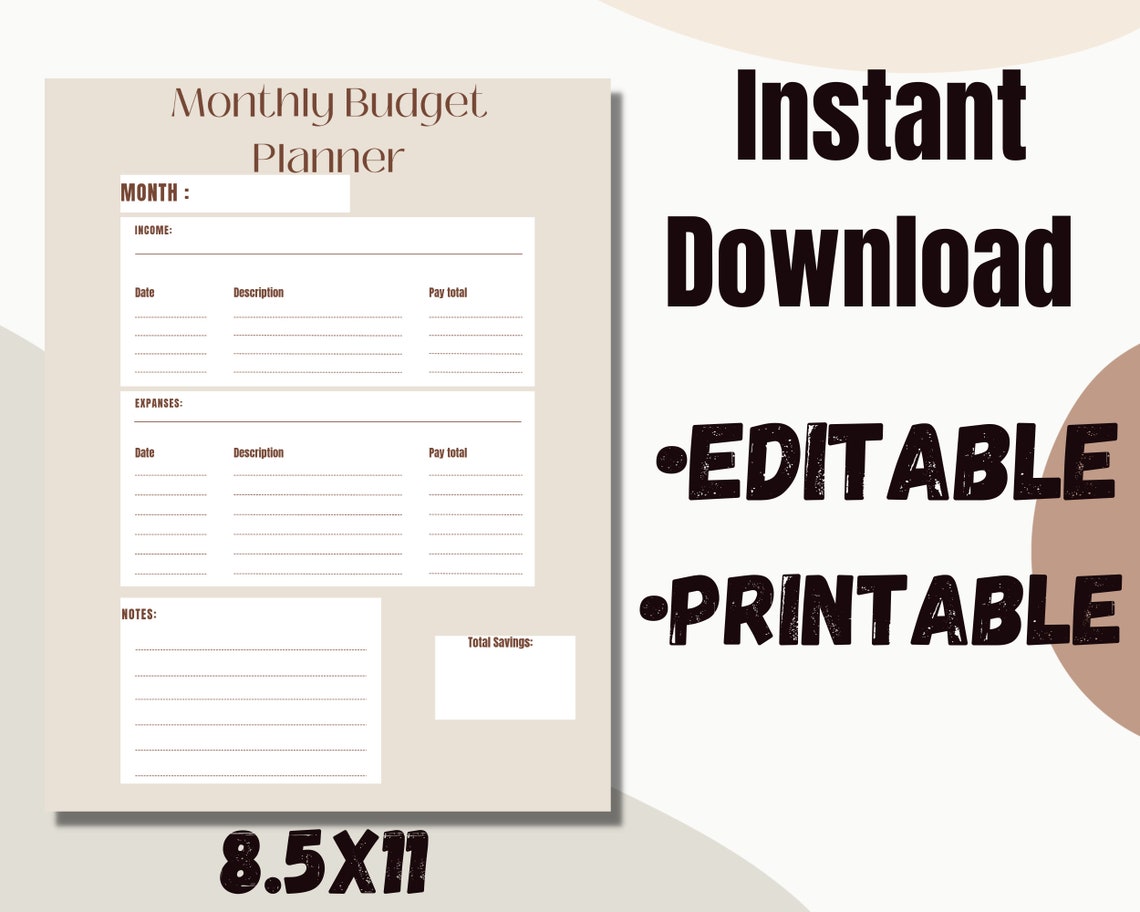 Digital Monthly Budget Planner Canva Template Editable Printable ...